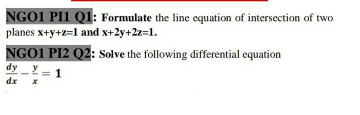 Solved NGO1 PI1 Q1: Formulate the line equation of | Chegg.com
