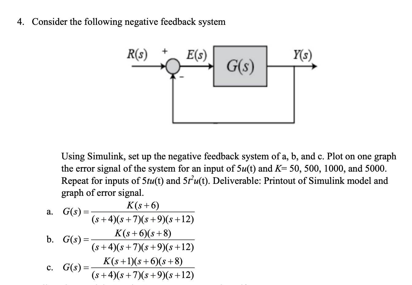 4. Consider the following negative feedback system + | Chegg.com