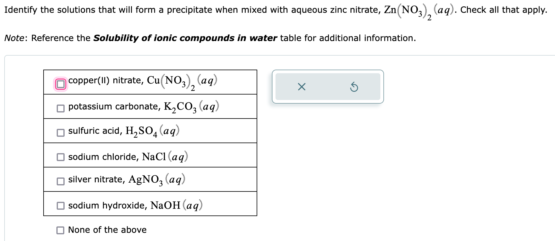 Solved Identify the solutions that will form a precipitate | Chegg.com