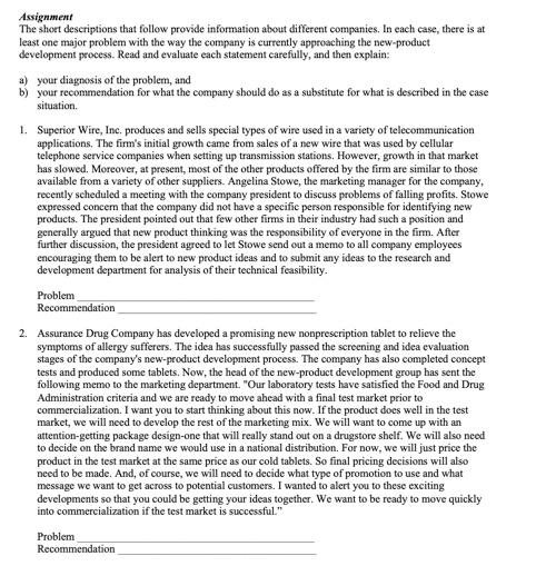 Solved Assignment The short descriptions that follow provide | Chegg.com