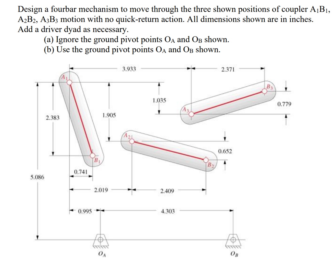 Solved Design a fourbar mechanism to move through the three | Chegg.com