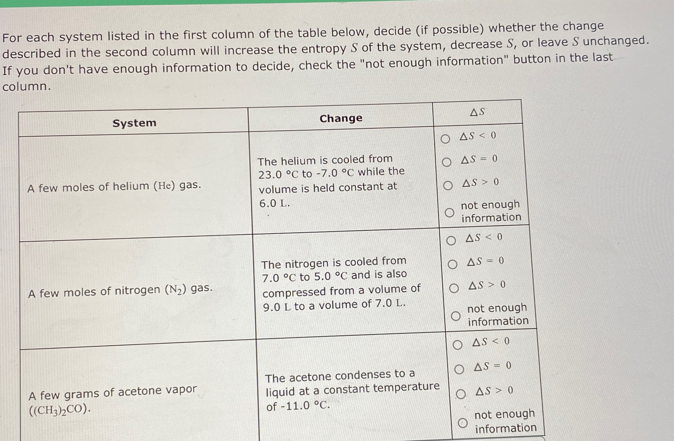 Solved For each system listed in the first column of the | Chegg.com