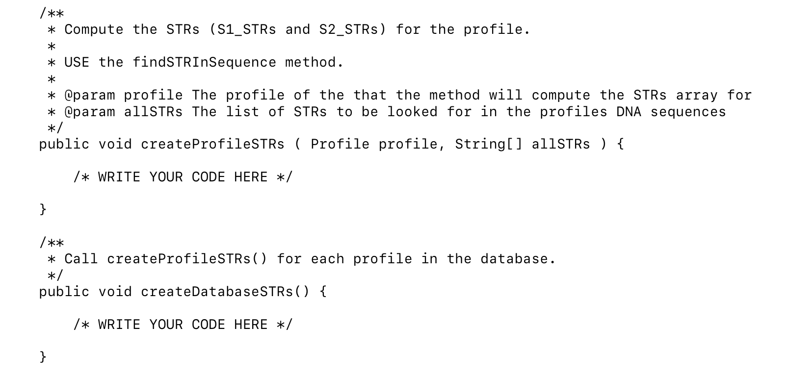 Solved 6. createDatabaseSTRs() Creates the STRs for each | Chegg.com