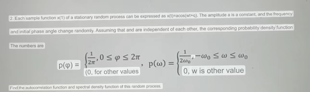 Solved Each sample function x(1) ﻿of a stationary random | Chegg.com
