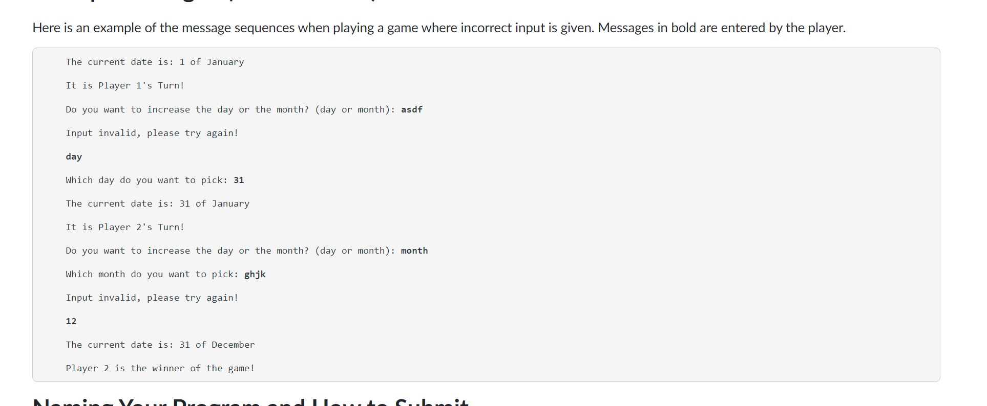 Solved The Game of Days-of-the-Year The game | Chegg.com