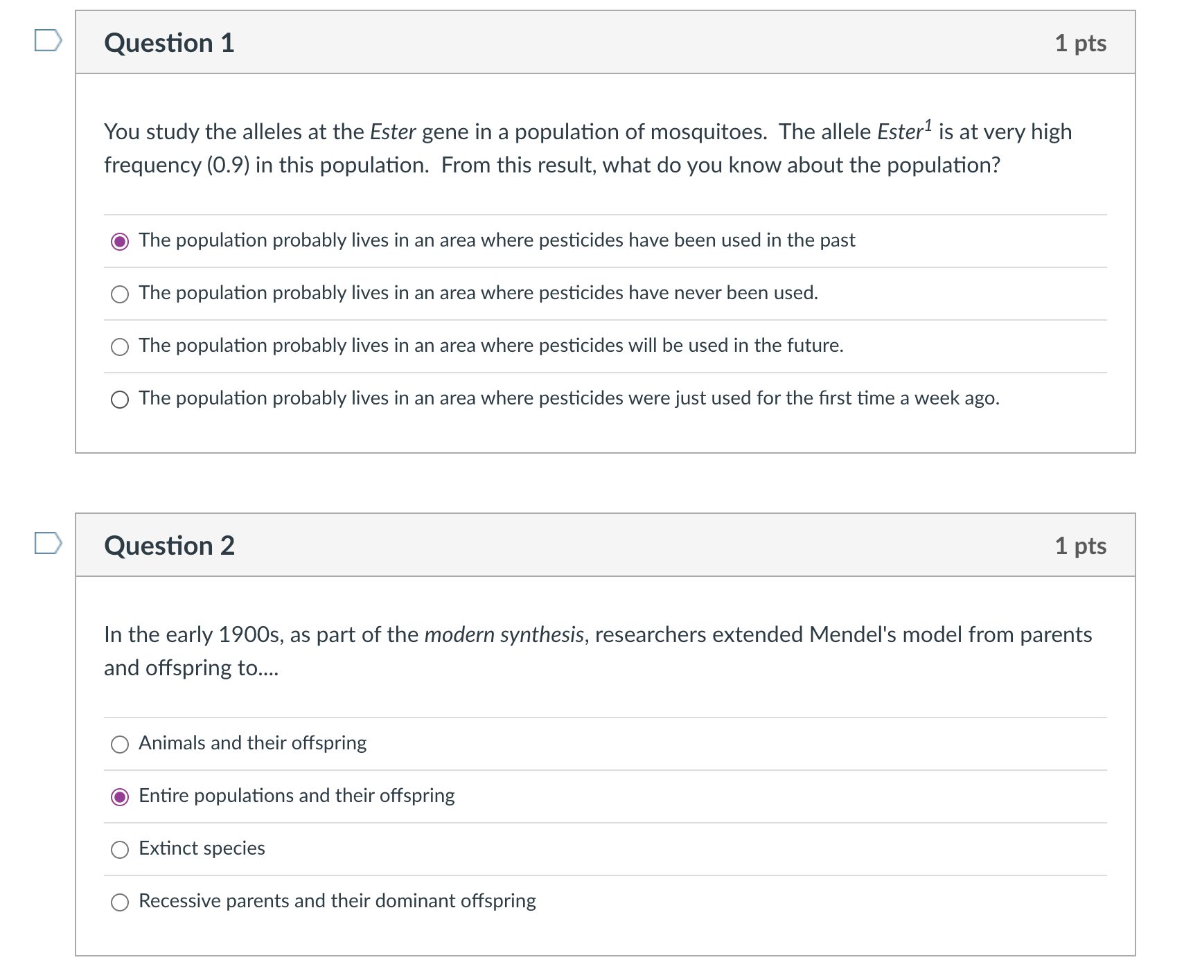 Solved Question 1 1 pts You study the alleles at the Ester | Chegg.com