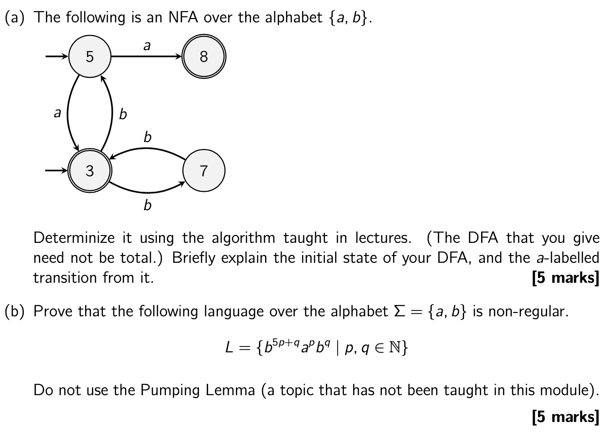 Solved (a) The following is an NFA over the alphabet {a, b}. | Chegg.com