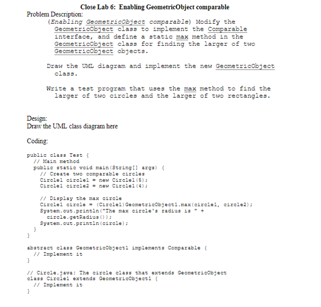 Solved Close Lab 6: Enabling GeometricObject comparable | Chegg.com