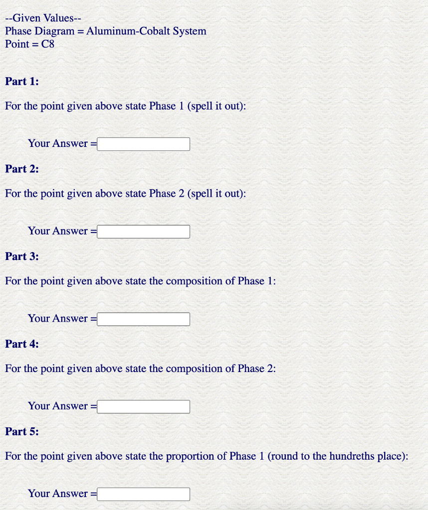Solved --Given Values-- Phase Diagram = Aluminum-Cobalt | Chegg.com