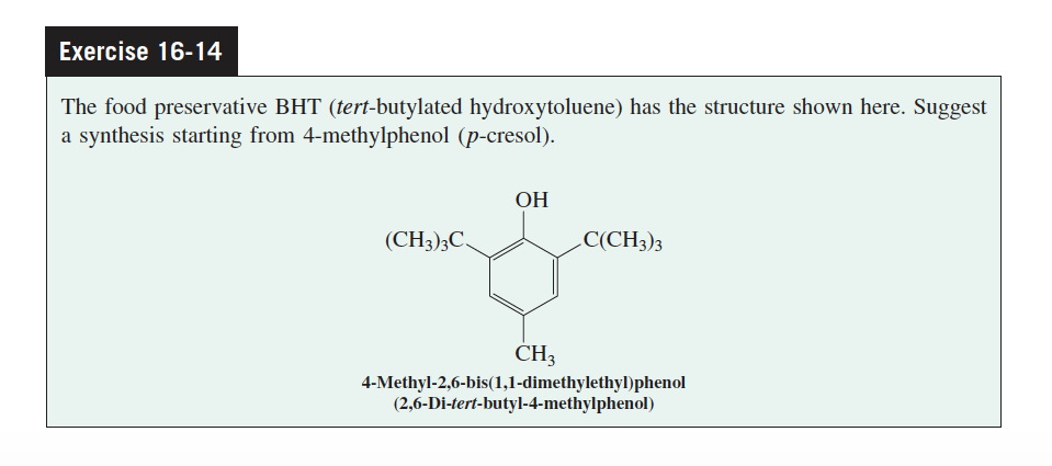 Solved Exercise 16-14 The food preservative BHT | Chegg.com