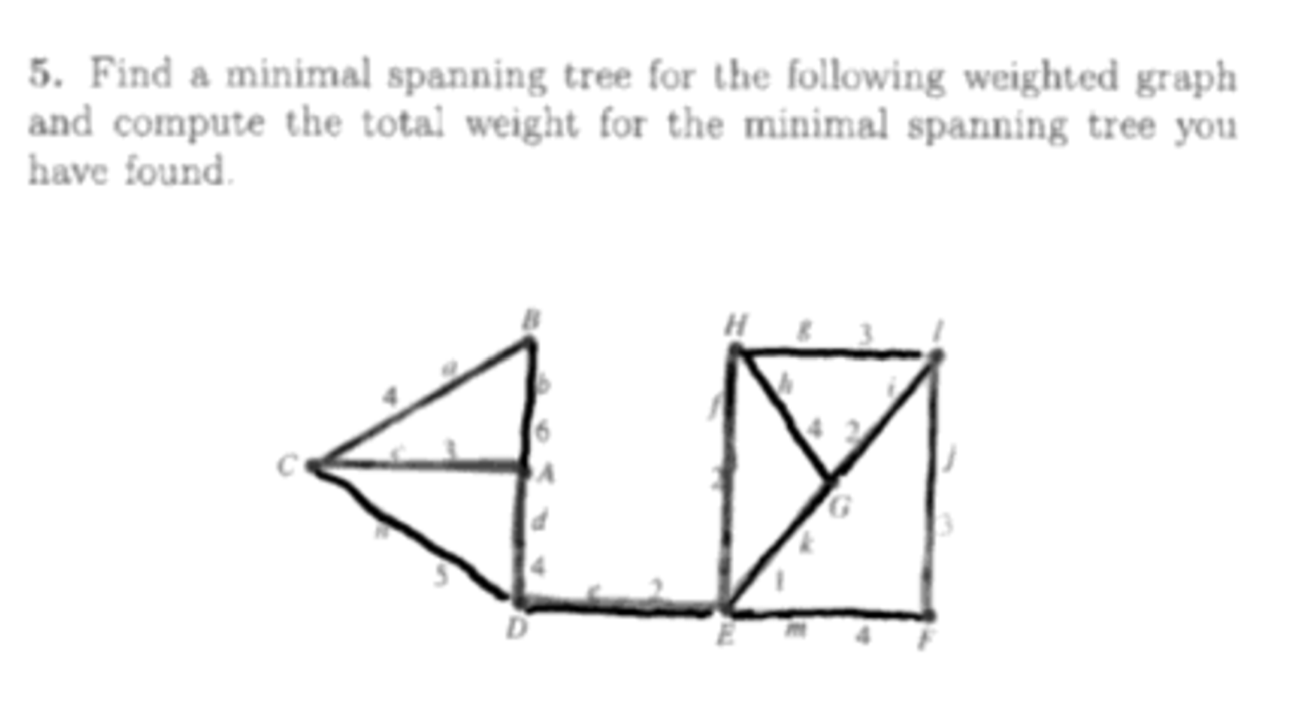 Solved 5 Find A Minimal Spanning Tree For The Following 