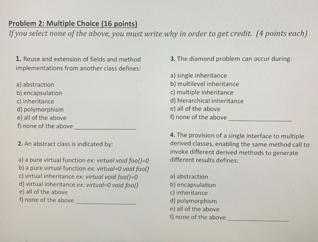 Solved Problem 2: Multiple Choice (16 points) If you select | Chegg.com