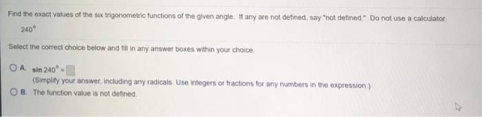 Solved Find the exact values of the six trigonometric | Chegg.com