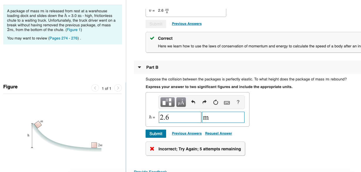 Solved V = 26 A package of mass m is released from rest at a | Chegg.com