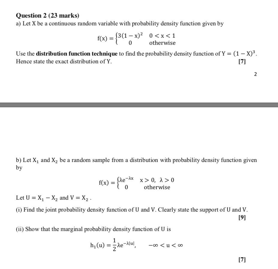 Solved Question 2 (23 marks) a) Let X be a continuous random | Chegg.com