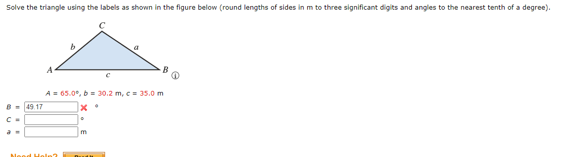 Solved Solve the triangle using the labels as shown in the | Chegg.com