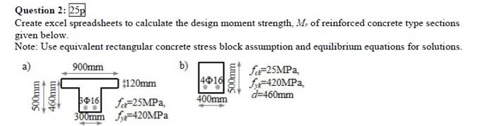 Solved Question 2: 25p Create excel spreadsheets to | Chegg.com