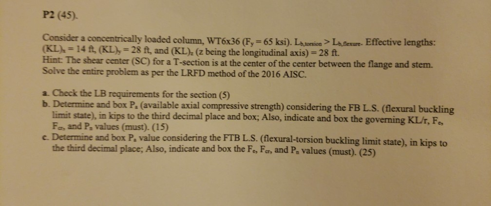 Solved P2 (45). Consider a concentrically loaded column, | Chegg.com