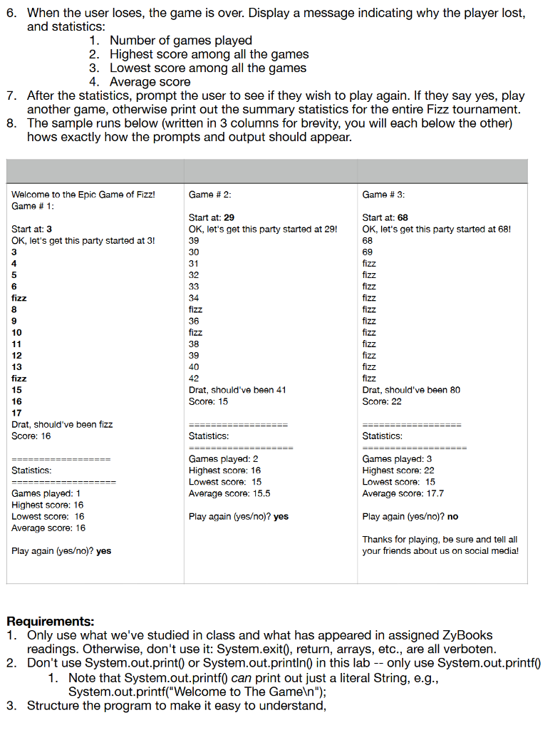 Overview: Fizz is a simple game designed to test | Chegg.com