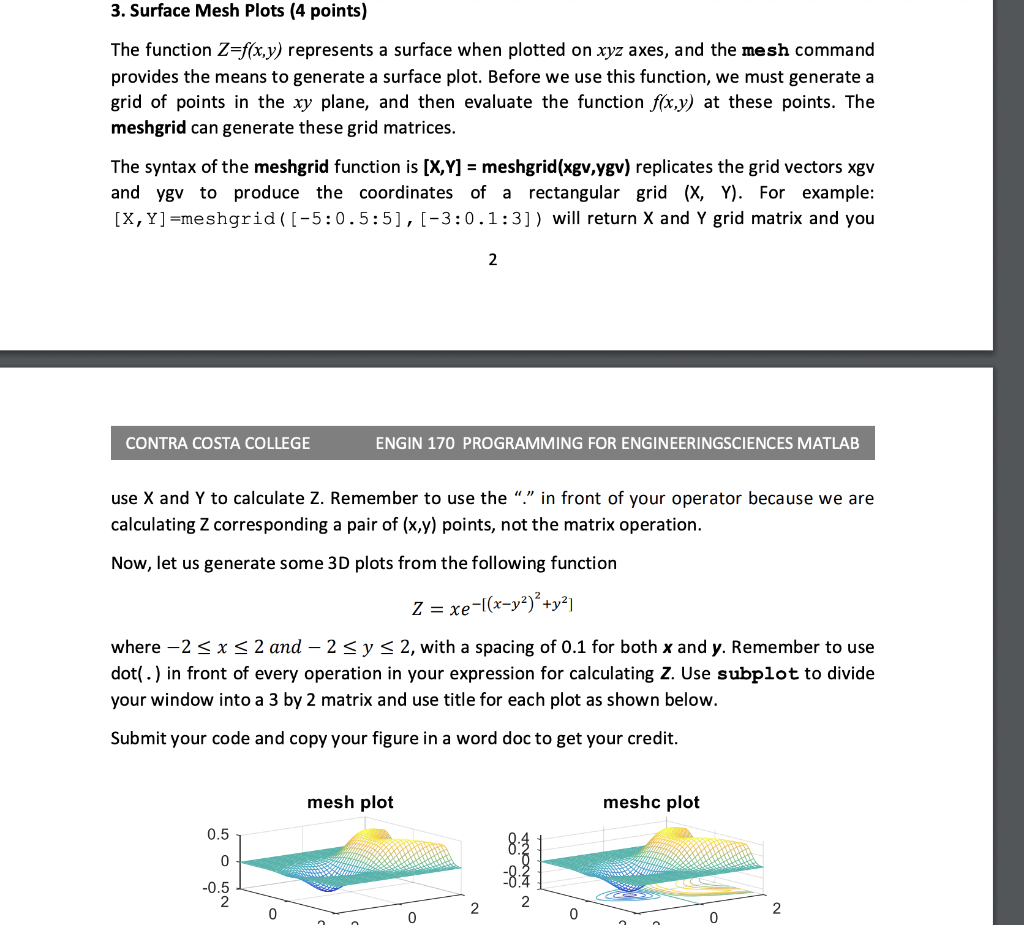 Solved 3. Surface Mesh Plots (4 points) The function | Chegg.com