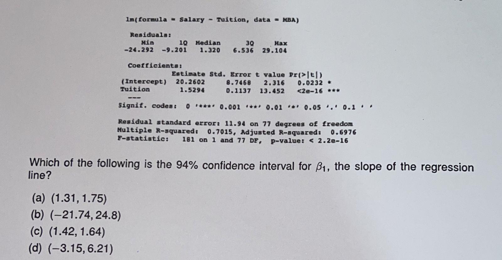 Solved 29. The table below shows partial data set used in a | Chegg.com