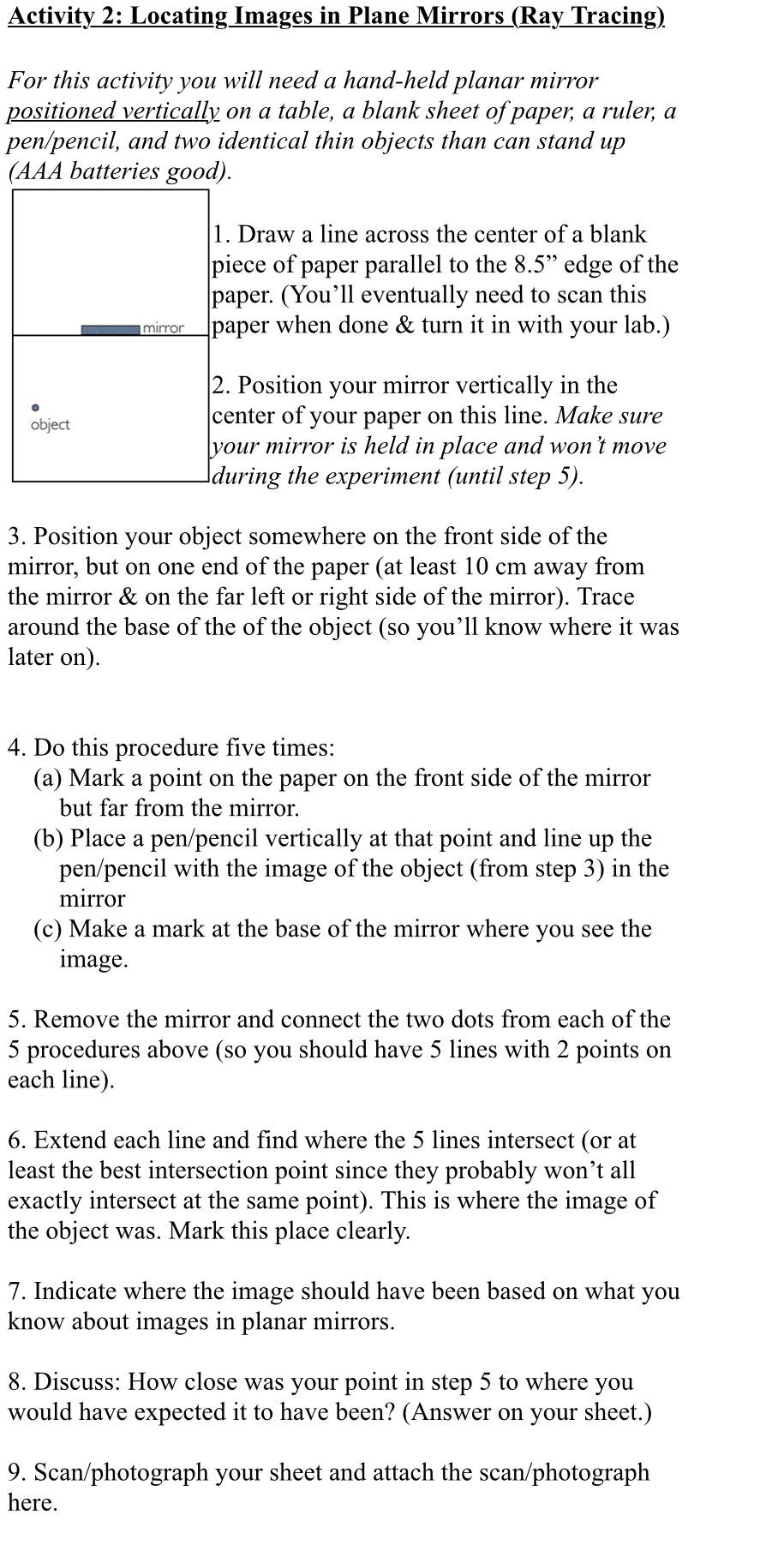 Activity 2: Locating Images in Plane Mirrors (Ray | Chegg.com