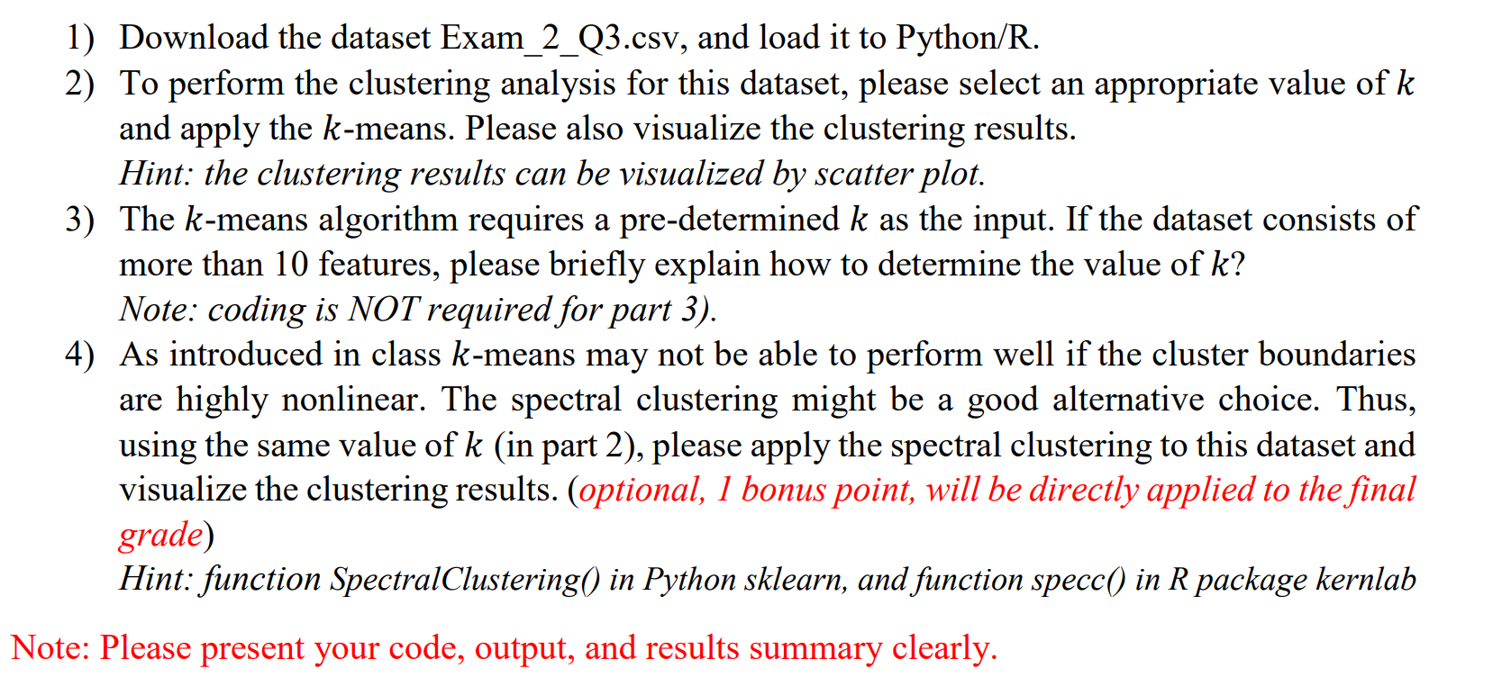 Solved 1) Download the dataset Exam_2_Q3.csv, and load it to | Chegg.com