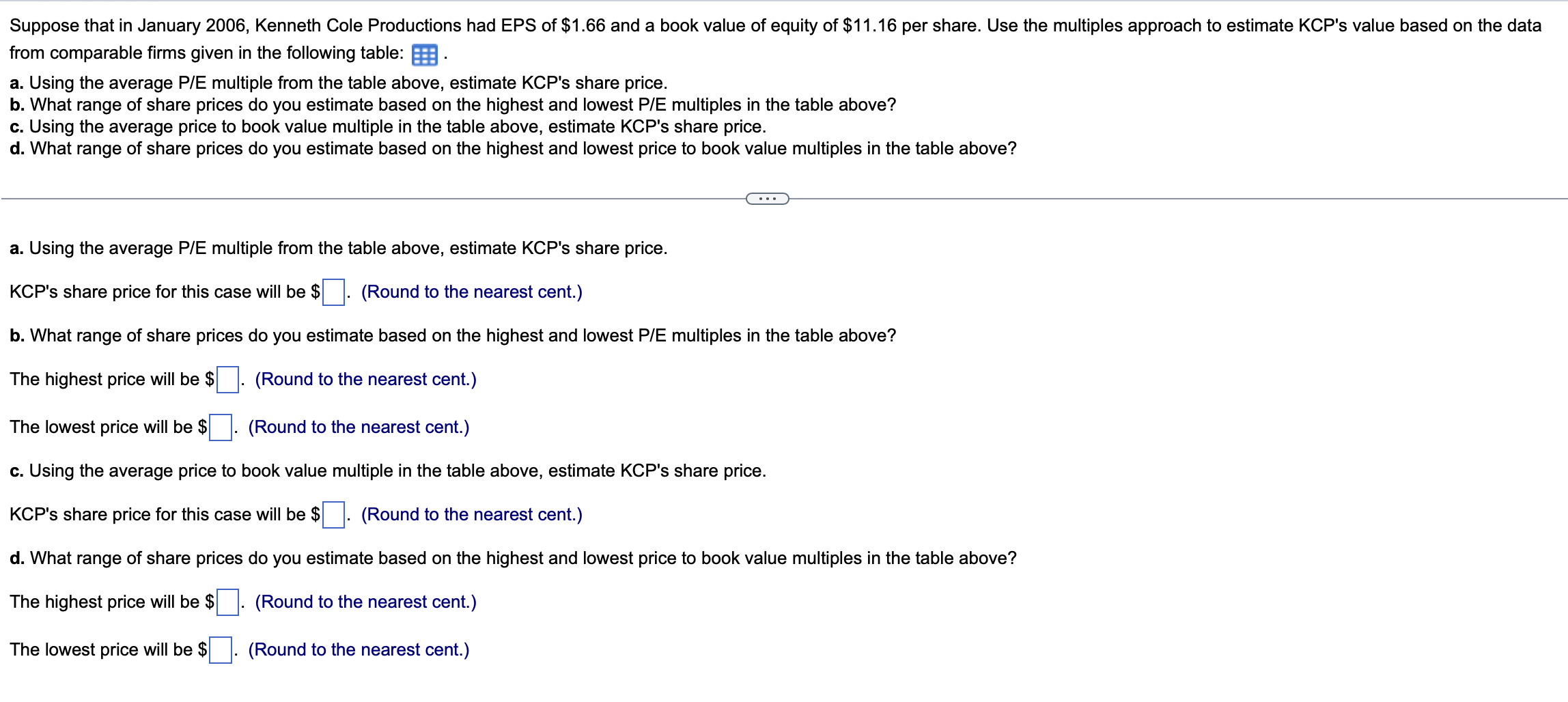 Solved from comparable firms given in the following table: | Chegg.com