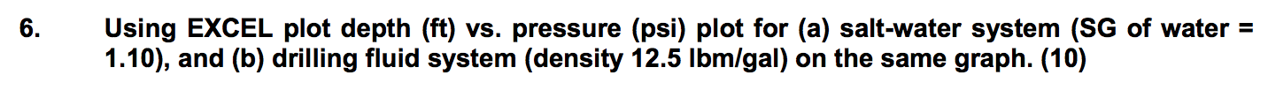 Solved 6. Using EXCEL plot depth (ft) vs. pressure (psi) | Chegg.com