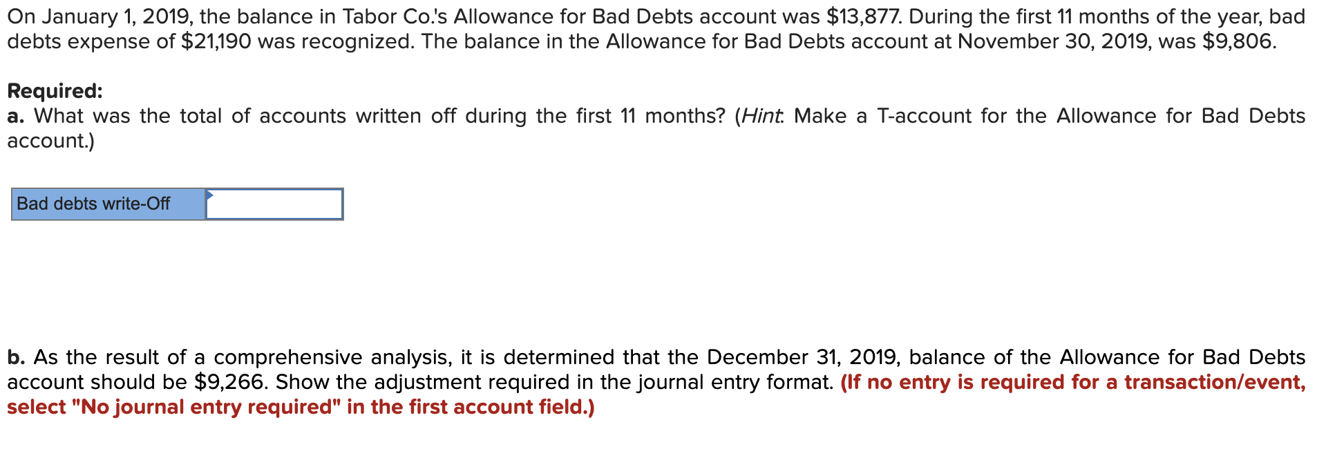 Solved On January 1, 2019, the balance in Tabor Co.'s | Chegg.com