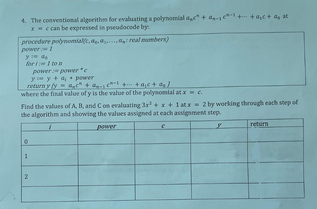 Solved 4. The conventional algorithm for evaluating a | Chegg.com