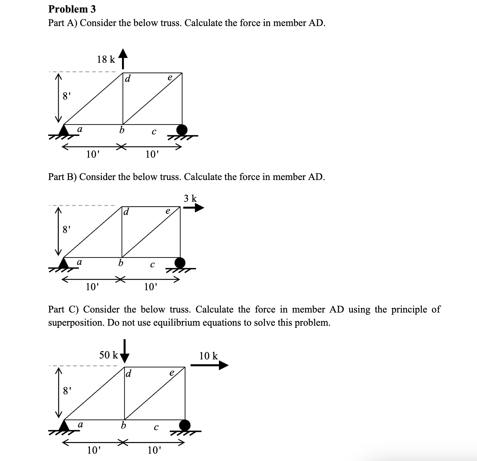 Solved Part A) Consider the below truss. Calculate the force | Chegg.com