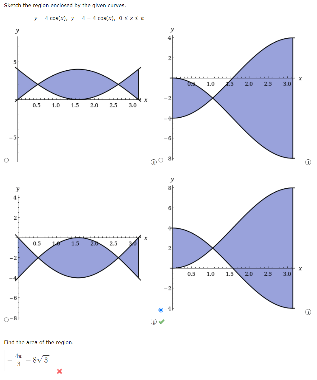 Solved Find the area of the region.The x y coordinate plane | Chegg.com