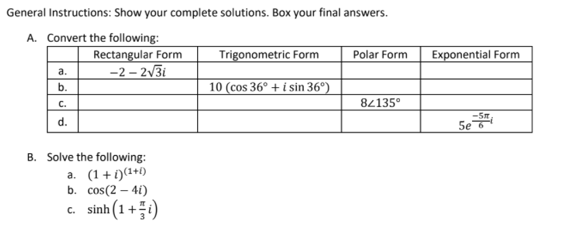 Solved Exponential Form General Instructions: Show your | Chegg.com