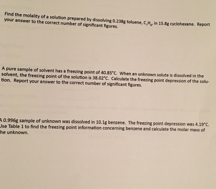 Solved Find the molality of a solution prepared by | Chegg.com