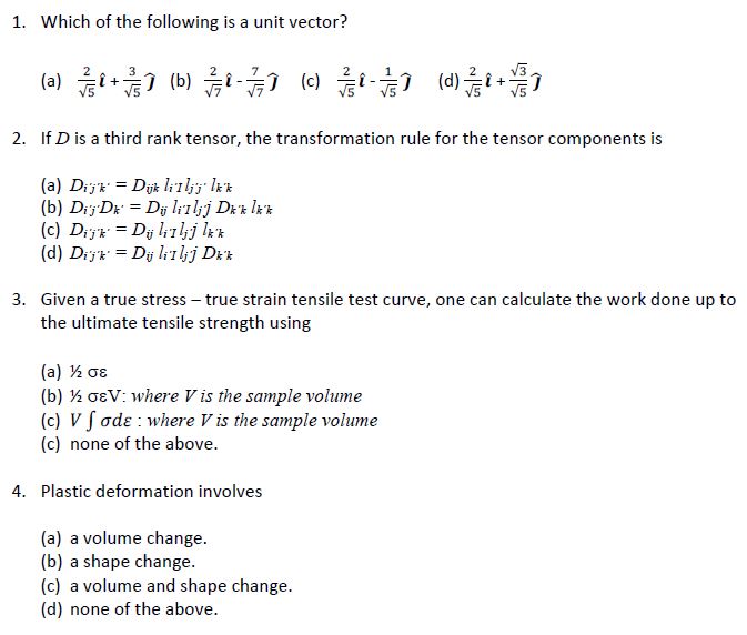 Solved 1. Which of the following is a unit vector? (a) | Chegg.com