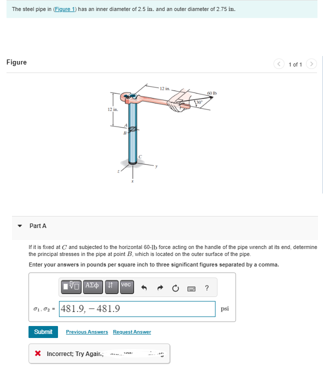 Solved The steel pipe in (Figure 1) ﻿has an inner diameter | Chegg.com