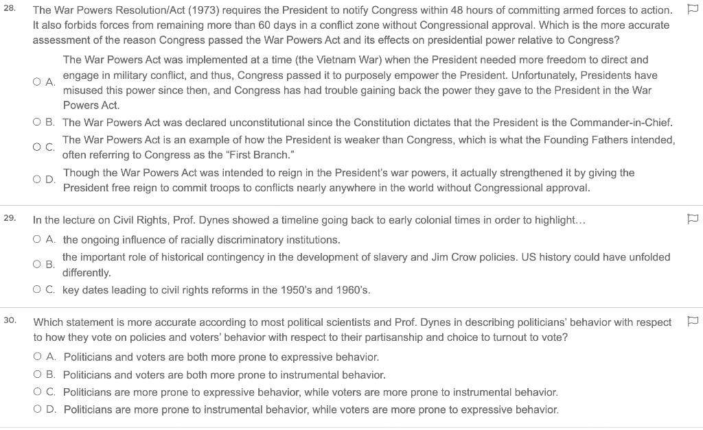 Solved 28. The War Powers Resolution/Act (1973) requires the | Chegg.com