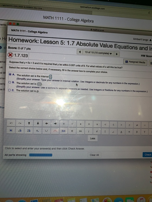 Solved openvellum.ecollege.com - MATHI111: COLLECE ALGERRA | Chegg.com