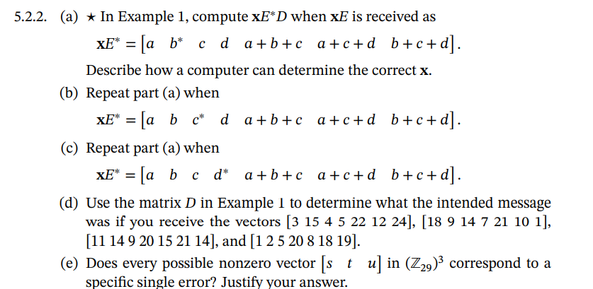 5.2.2. (a) * In Example 1, compute xE*D when xE | Chegg.com