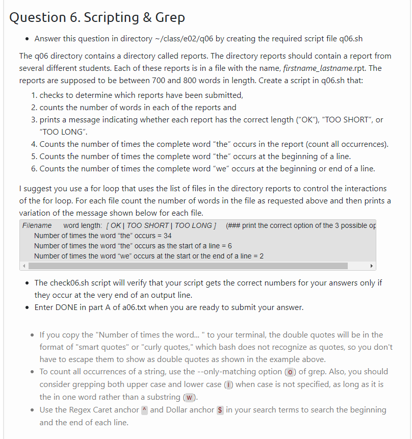 Solved Question 6 Scripting And Grep • Answer This Question 