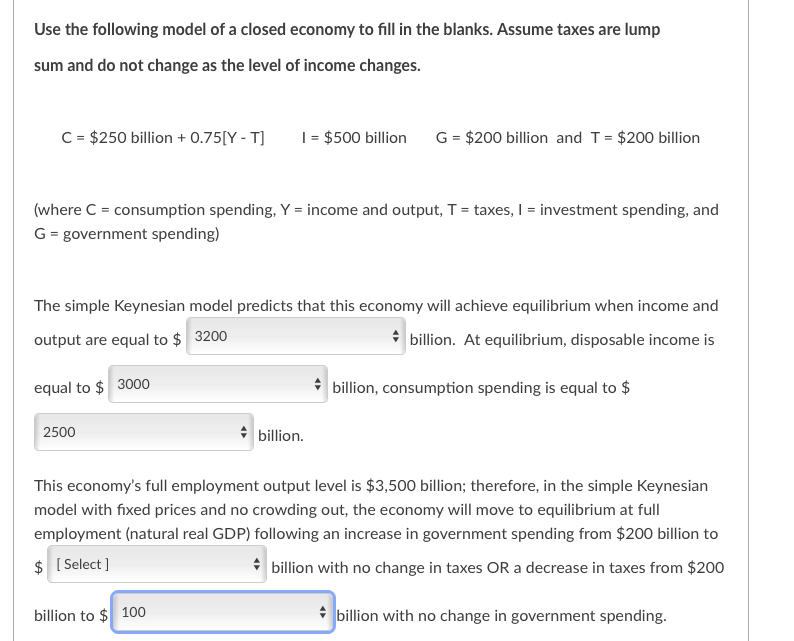Solved Use the following model of a closed economy to fill | Chegg.com