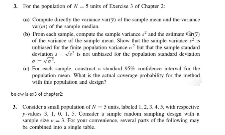 Solved 3. For the population of N=5 units of Exercise 3 of | Chegg.com