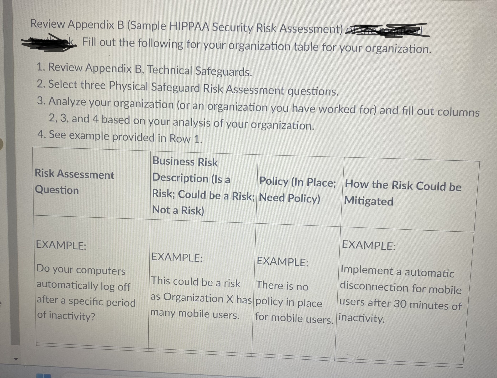 Review Appendix B (Sample HIPPAA Security Risk | Chegg.com