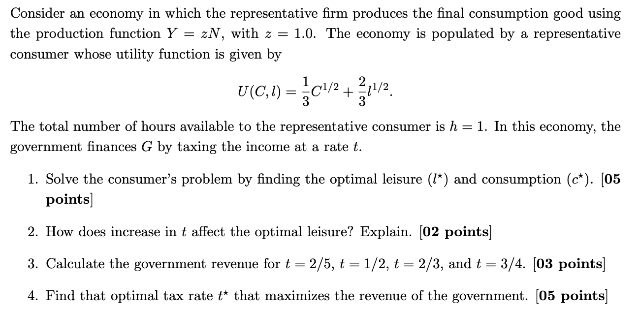 Solved Consider an economy in which the representative firm | Chegg.com