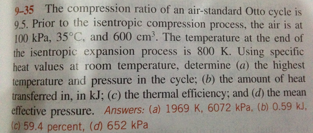 Solved 9-35 The compression ratio of an air-standard Otto | Chegg.com