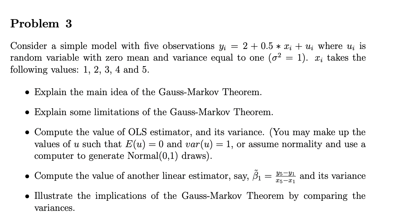 Solved Consider a simple model with five observations | Chegg.com