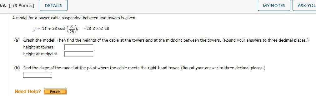 Solved A model for a power cable suspended between two | Chegg.com