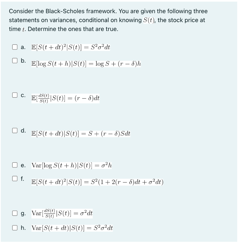 Consider the Black-Scholes framework. You are given | Chegg.com