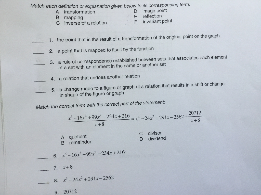 Solved Match each definition or explanation given below to | Chegg.com